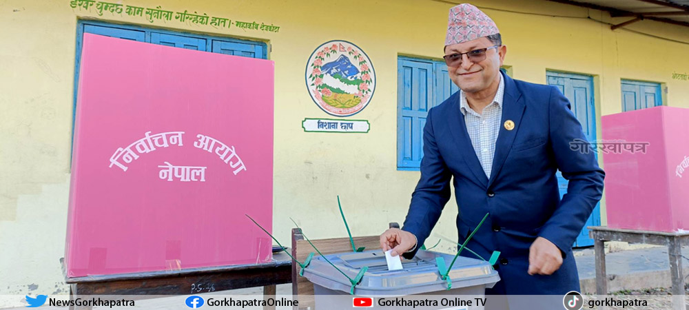 NA Chair Timilsina votes in Parbat