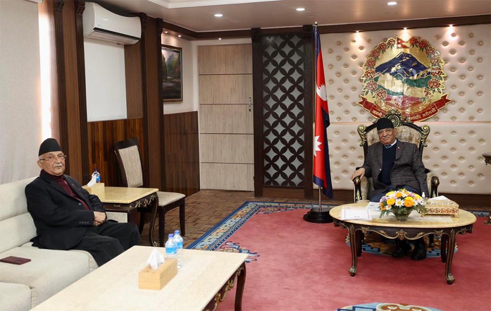 PM Prachanda and CPN (UML) Chair Oli meet