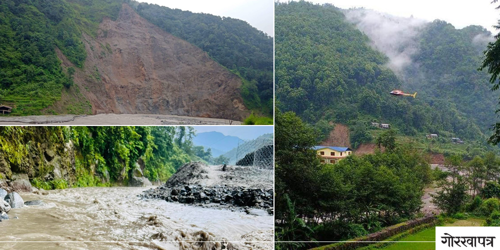 Melamchi-Helambu road section damaged by flood, pregnant woman ...